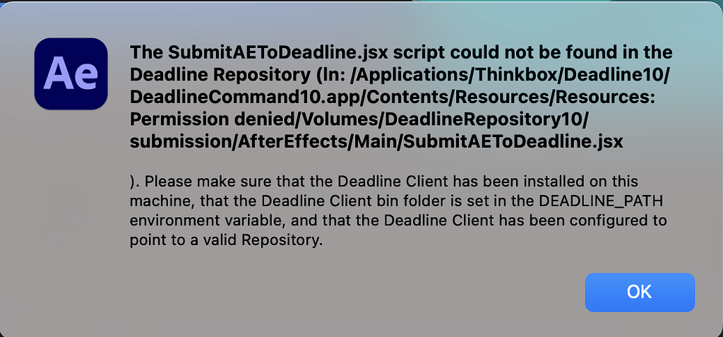 AE 2024 submitter error - Deadline - AWS Thinkbox Discussion Forums